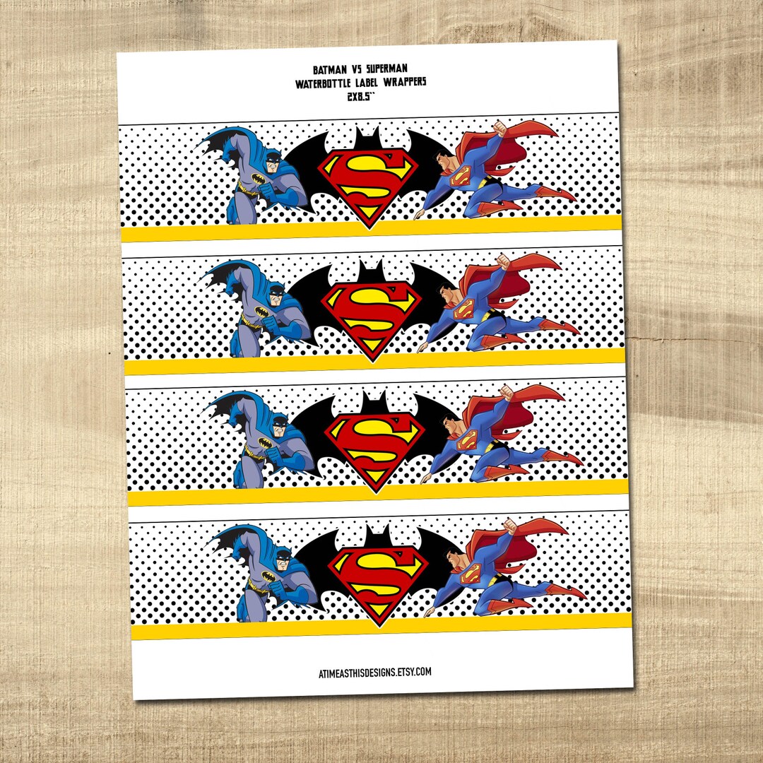 BATMAN VS SUPERMAN Water Bottle Label Wrappers Printable - Etsy