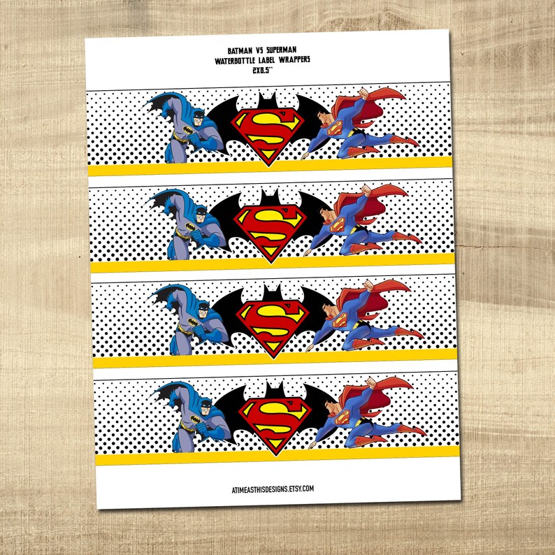 BATMAN VS SUPERMAN Water Bottle Label Wrappers Printable | Etsy