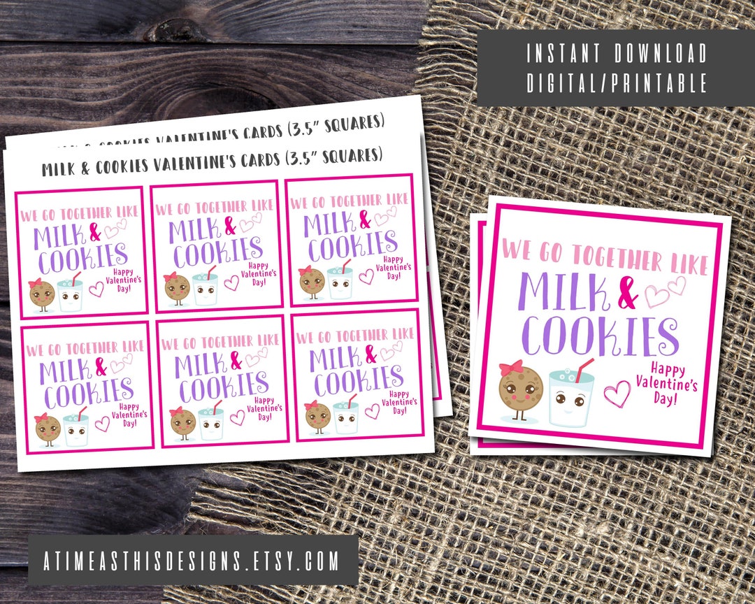 MILK & COOKIES VALENTINES Cards | We Go Together Like Milk and Cookies ...
