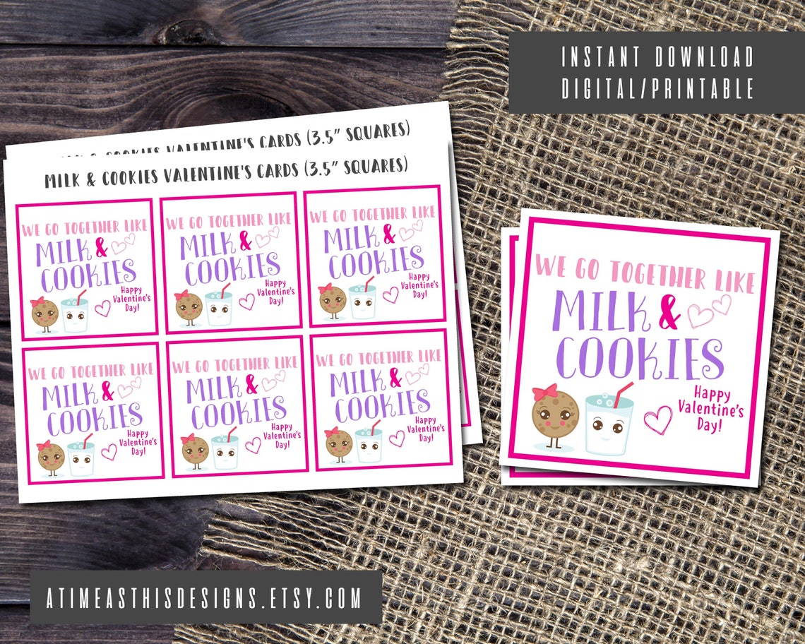 MILK & COOKIES VALENTINES Cards | We Go Together Like Milk and Cookies ...
