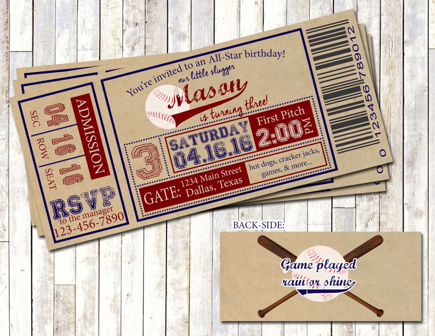 BASEBALL TICKET INVITATION, Vintage Baseball Birthday Invite - Etsy
