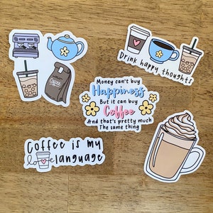 Coffee Sticker Set / Water Resistant Vinyl Sticker / Set of 5 Coffee ...