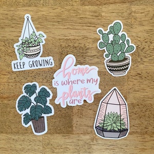 Plant Sticker Set / Water Resistant Vinyl Sticker / Set of 5 Boho Plant ...