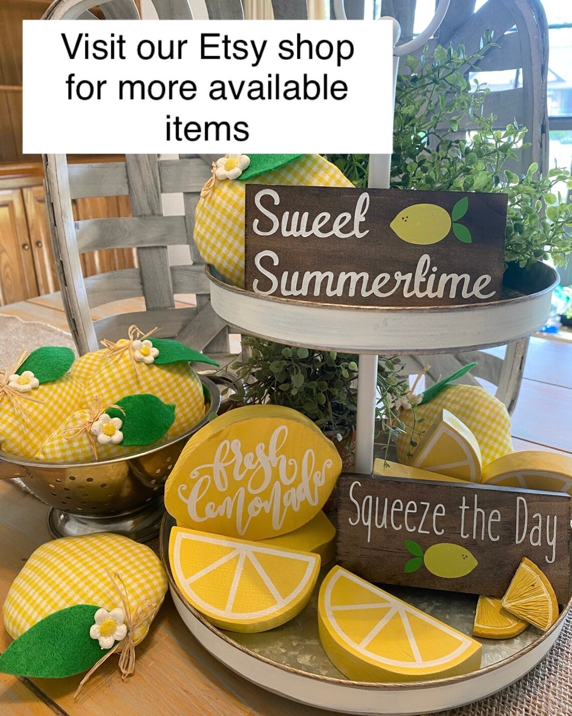 Set of Two Wooden Lemon Decor / Lemon Tiered Tray Decor / - Etsy