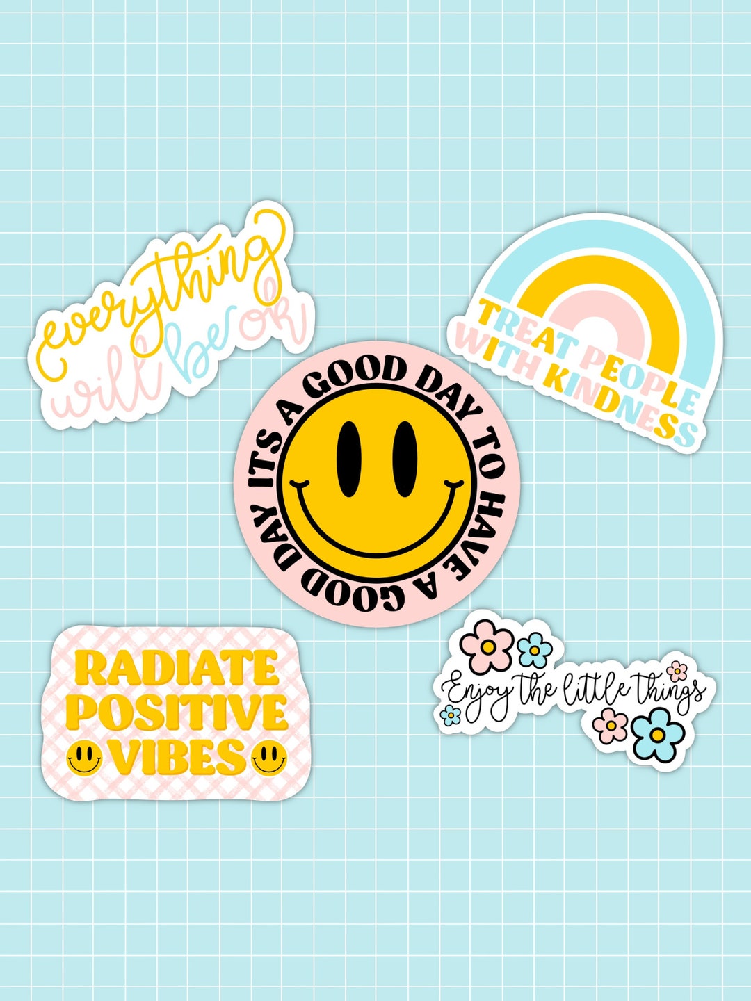 Positive Vibes Sticker Set / Water Resistant Vinyl Sticker / Set of 5 ...