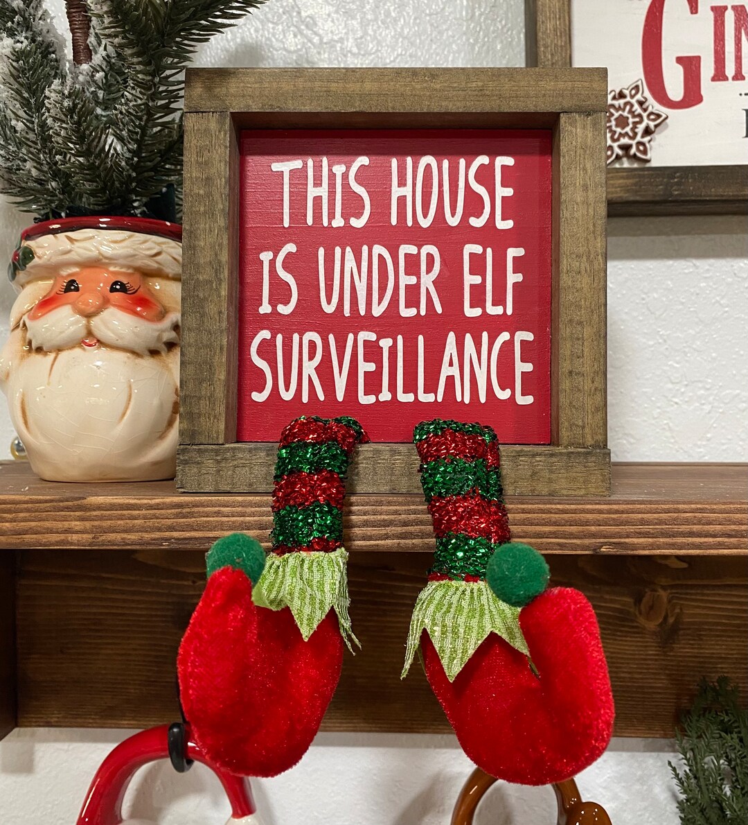 Handmade Wooden Christmas Sign / Elf on the Shelf Decor / Cute Elf ...