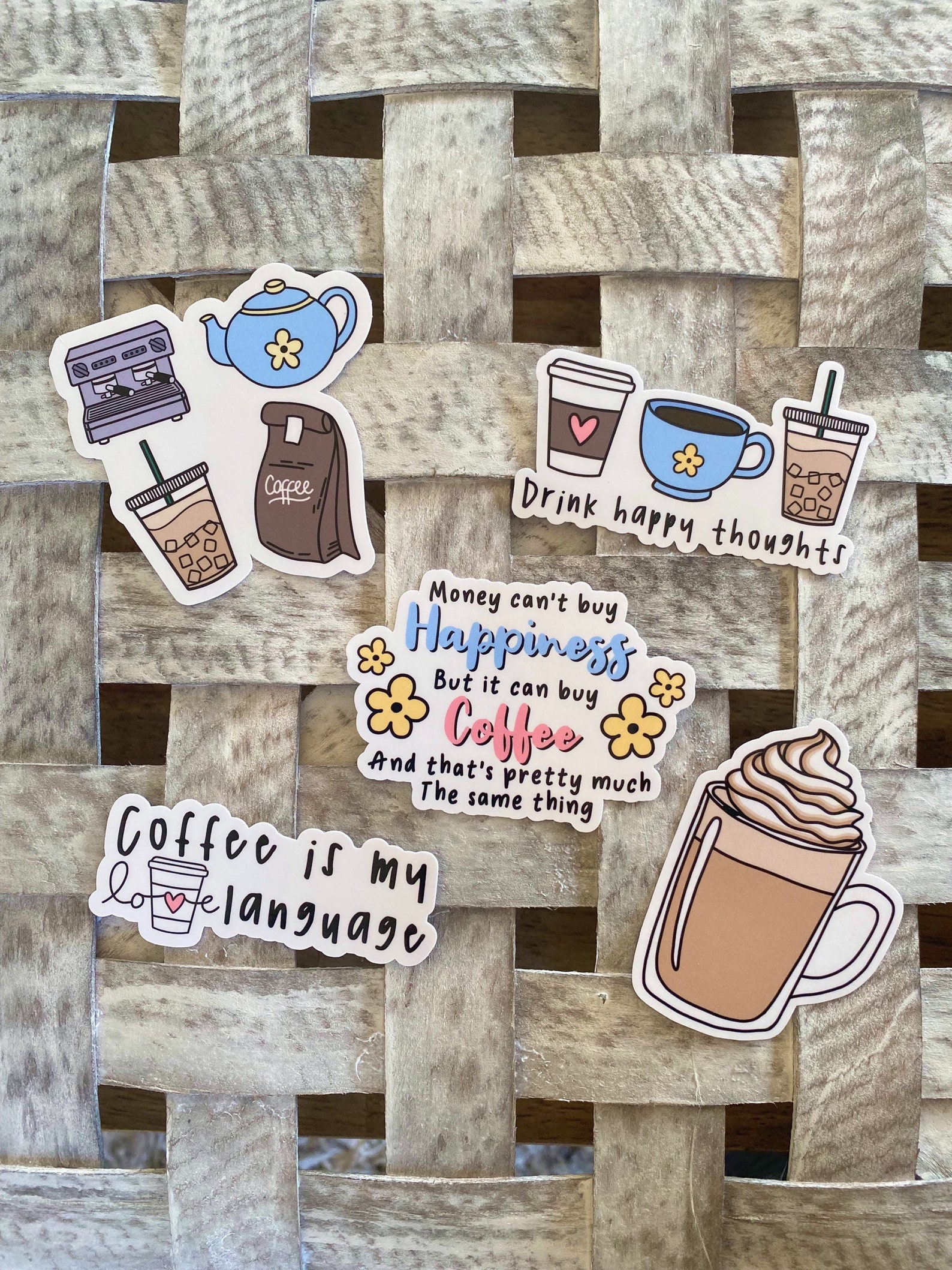 Coffee Sticker Set / Water Resistant Vinyl Sticker / Set of 5 - Etsy