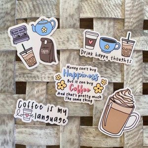 Coffee Sticker Set / Water Resistant Vinyl Sticker / Set of 5 Coffee ...