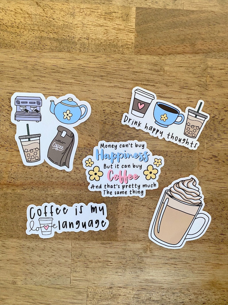 Coffee Sticker Set / Water Resistant Vinyl Sticker / Set of 5 - Etsy