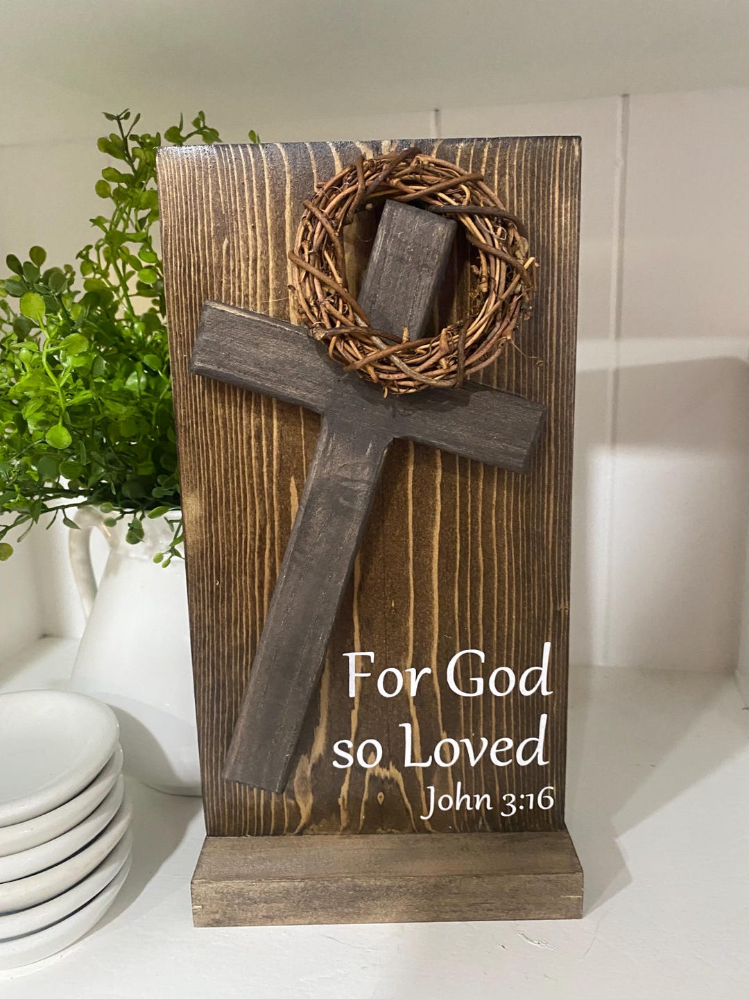Handmade Sign- for God so Loved / Cross Decor / Home Decor / Rustic ...