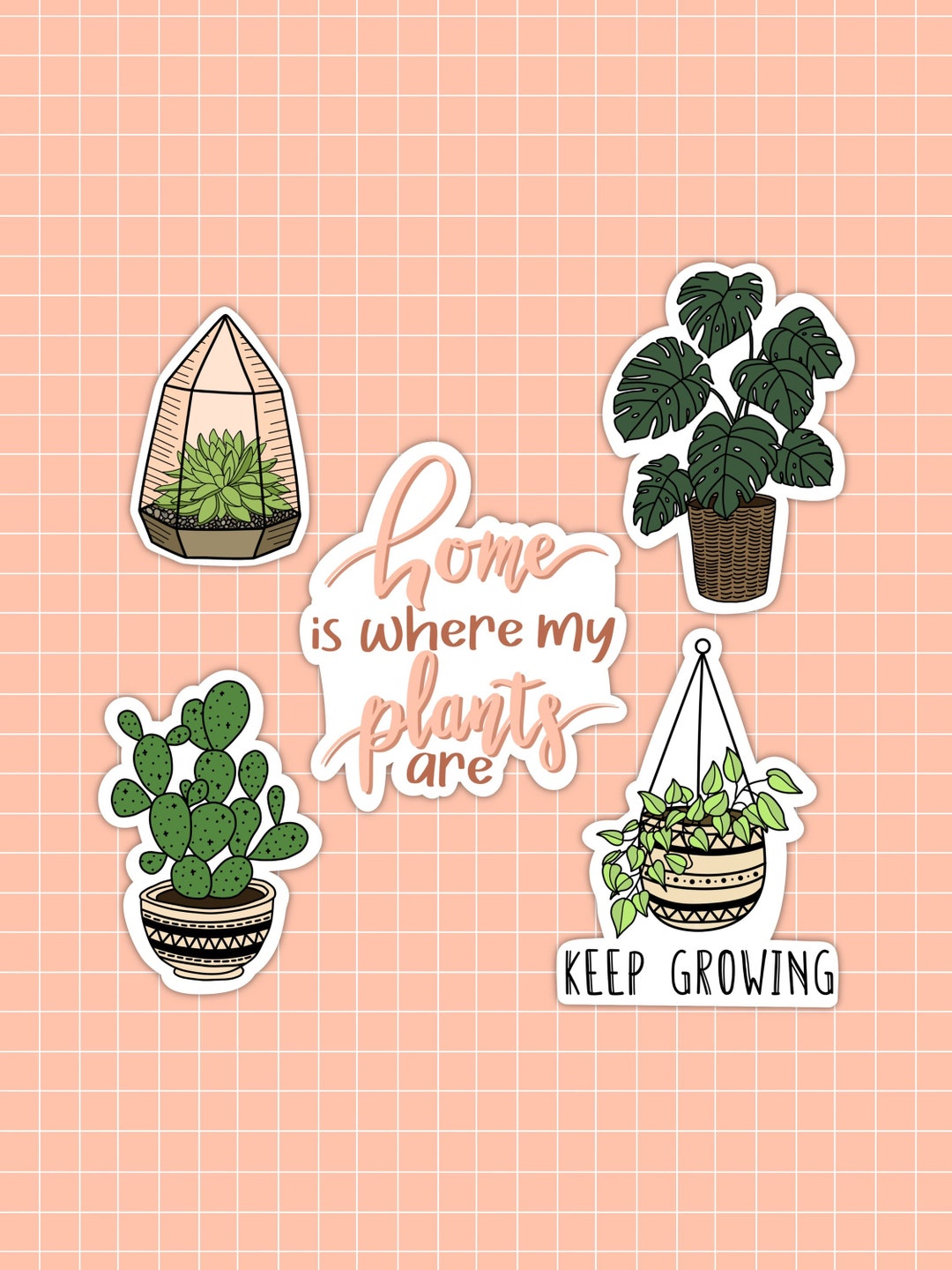 Plant Sticker Set / Water Resistant Vinyl Sticker / Set of 5 Boho Plant ...