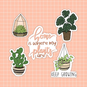 Plant Sticker Set / Water Resistant Vinyl Sticker / Set of 5 Boho Plant ...