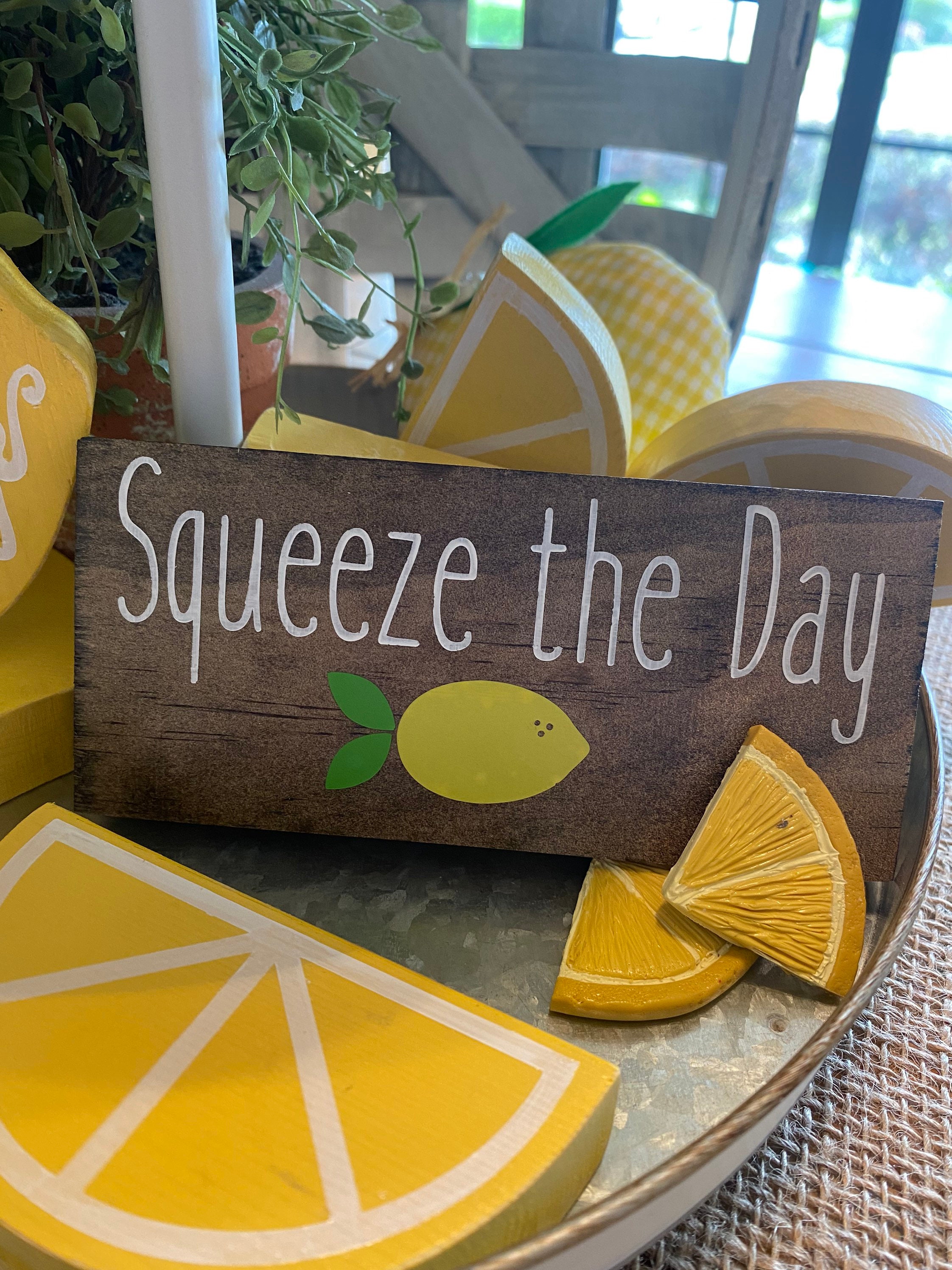 Set of Two Wooden Lemon Decor / Lemon Tiered Tray Decor / - Etsy