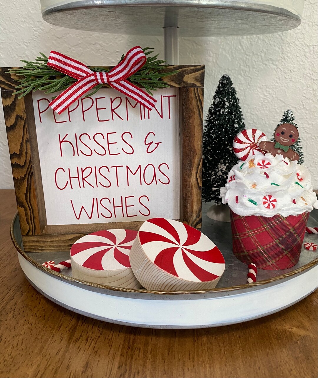 Christmas Wishes Sign / Peppermint Sign / Tiered Tray Decor / Christmas ...