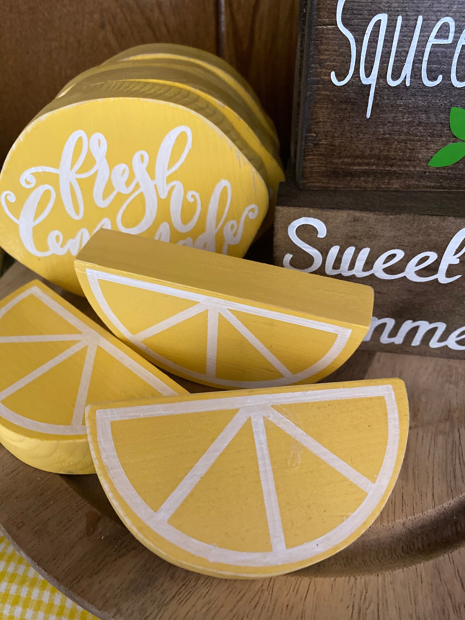 Set of Two Wooden Lemon Decor / Lemon Tiered Tray Decor / - Etsy