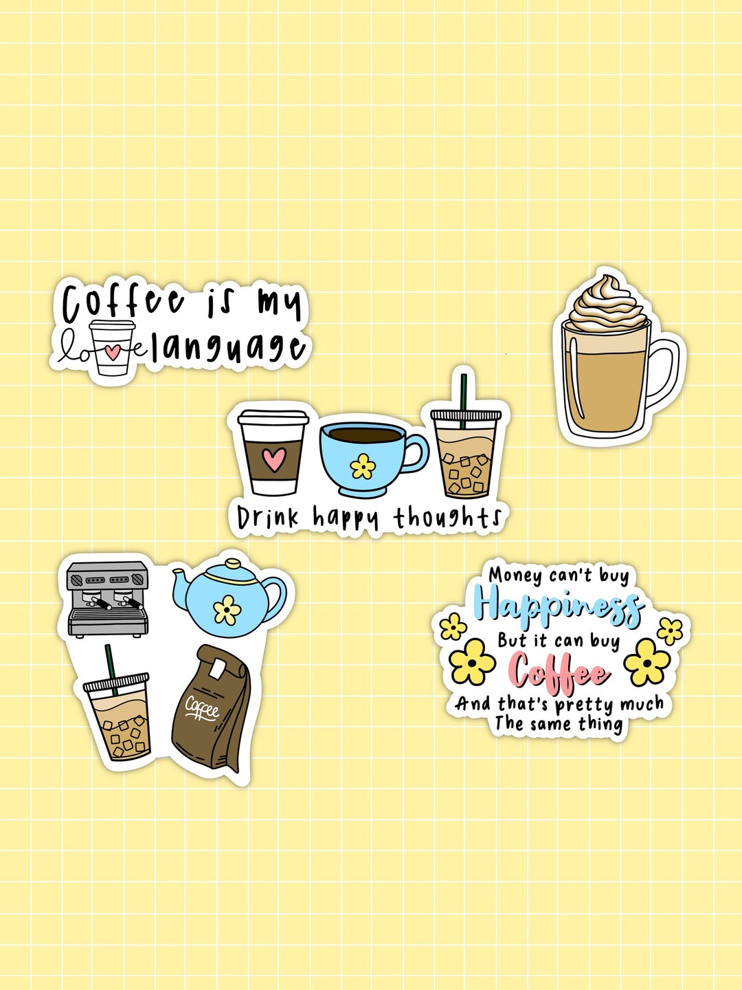 Coffee Sticker Set / Water Resistant Vinyl Sticker / Set of 5 Coffee ...