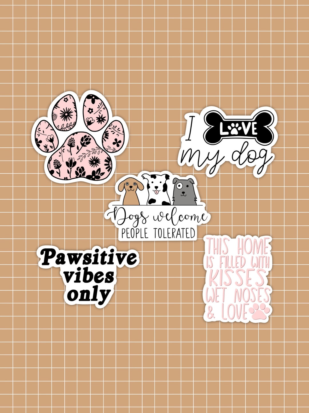 Dog Sticker Set / Water Resistant Vinyl Sticker / Set of 5 Cute Animal ...
