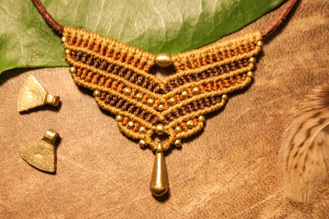 Macrame Necklace Earth Necklace Wild Women Jewelry for Women Gift Goa Macrame Jewelry for Her Brown Boho Necklace Leather Necklace Etsy
