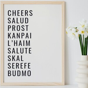 Cheers in Different Languages | Bar Cart Prints | Cheers Sign | Bar Cart Decor | Bar Cart Art ...