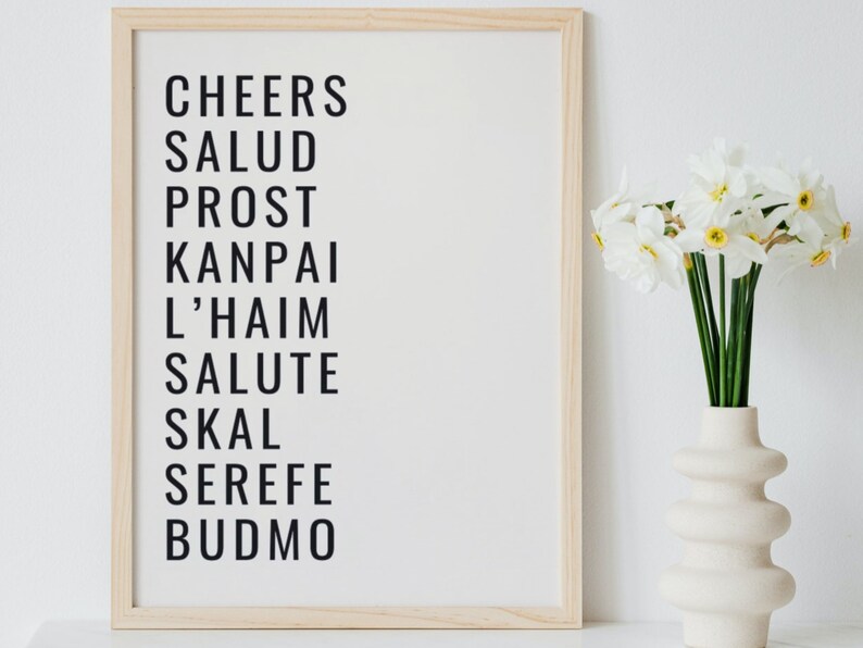 Cheers in Different Languages | Bar Cart Prints | Cheers Sign | Bar ...