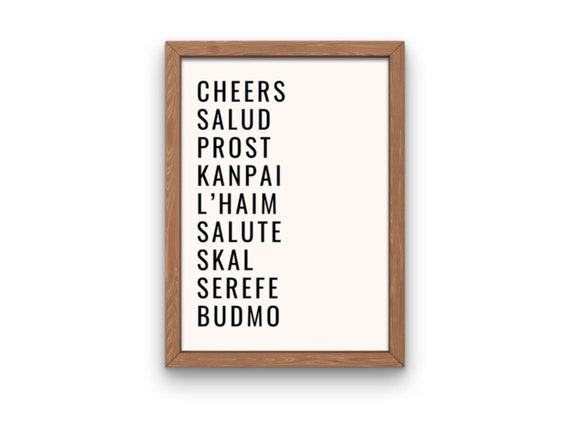 Cheers in Different Languages Bar Cart Prints Cheers Sign - Etsy