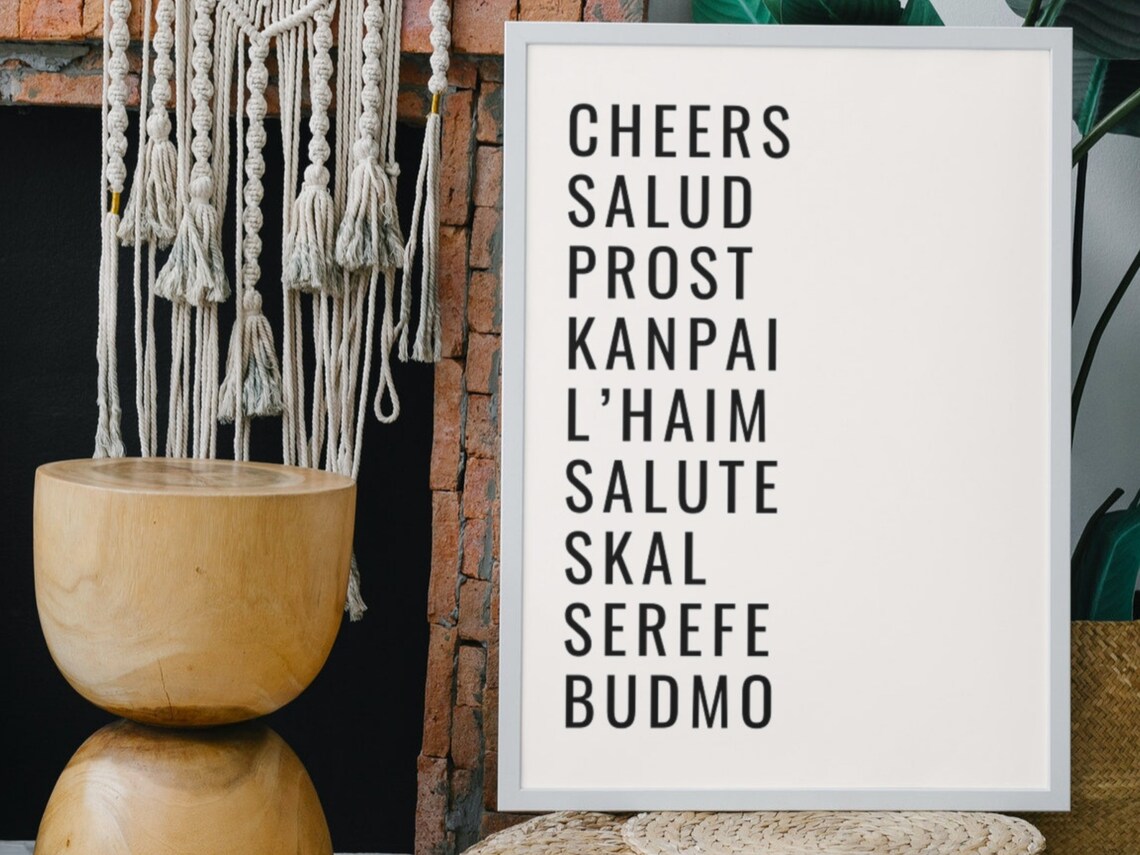 Cheers in Different Languages Bar Cart Prints Cheers Sign - Etsy