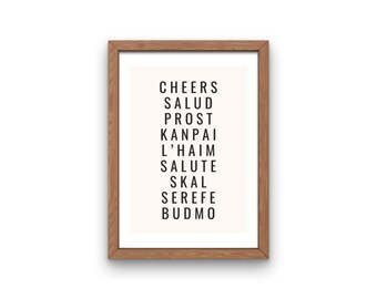 Cheers in Different Languages | Bar Cart Prints | Cheers Sign | Bar Cart Decor | Bar Cart Art ...