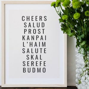 Cheers in Different Languages Bar Cart Prints Cheers Sign Bar Cart Decor Bar Cart Art Printable ...