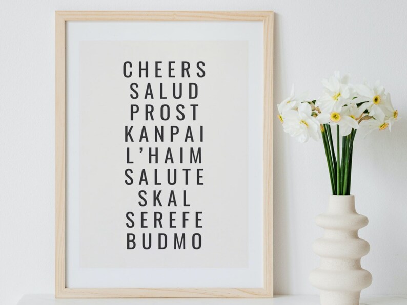 Cheers in Different Languages Bar Cart Prints Cheers Sign Bar Cart Decor Bar Cart Art Printable ...