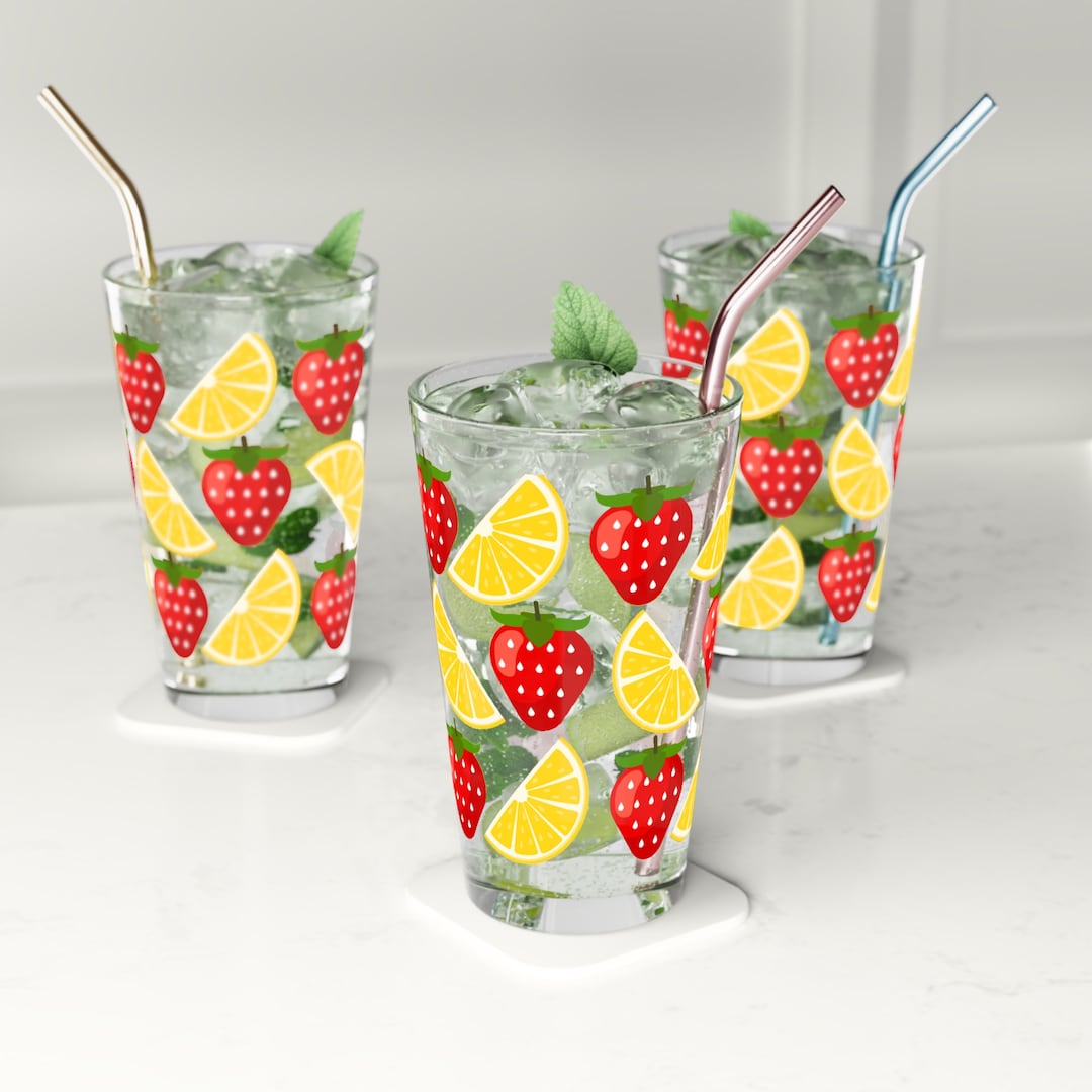 Mid Century Modern Lemon and Strawberry Kitchen Drinkware Barware Juice ...