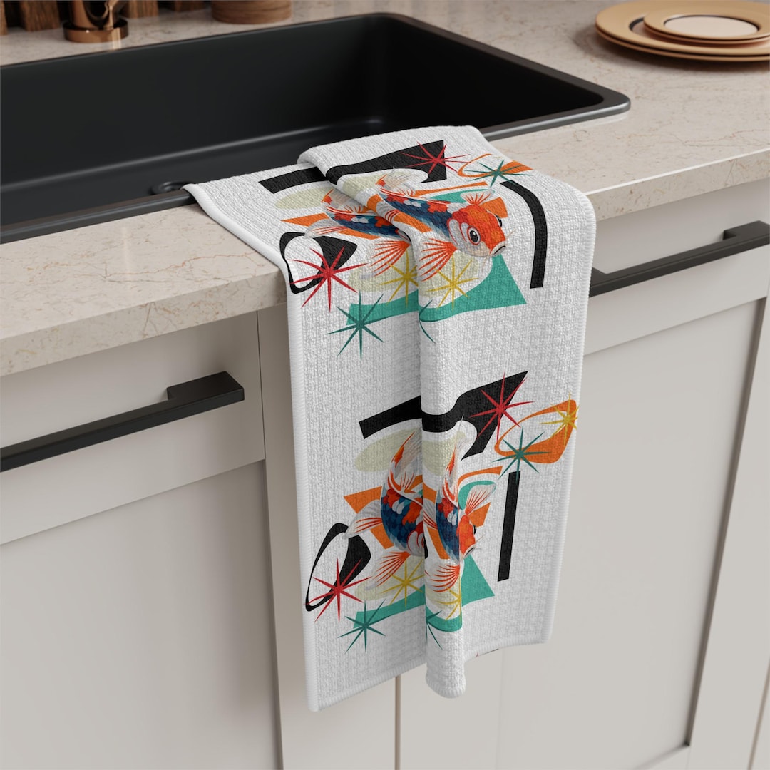 Atomic Koi Fish Tea Towel | Mid Century Modern Kitchen Towel - Etsy