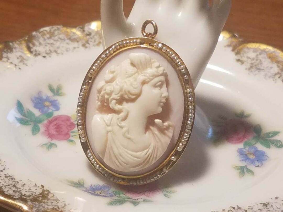 Antique Victorian Cameo Pendant Goddess Angel Skin Cameo 10k Gold Seed ...