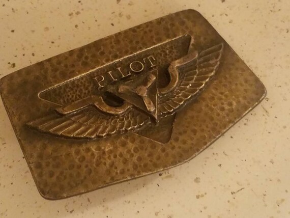 Brass Pilot wings belt buckle rustic antiqued look - Gem