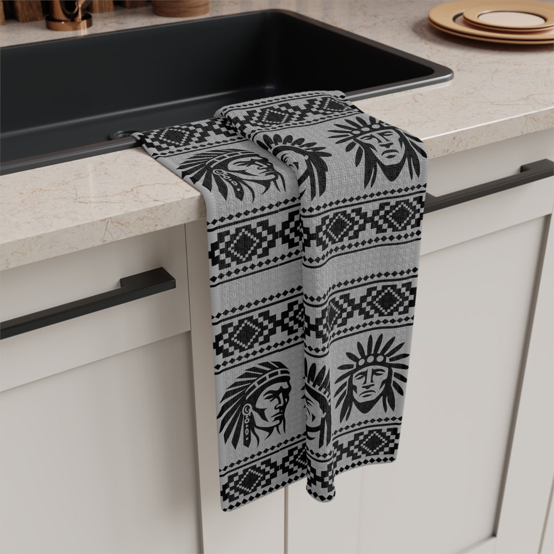 Native American Gray Microfiber Tea Towel Tribal Kitchen Hand Towels ...