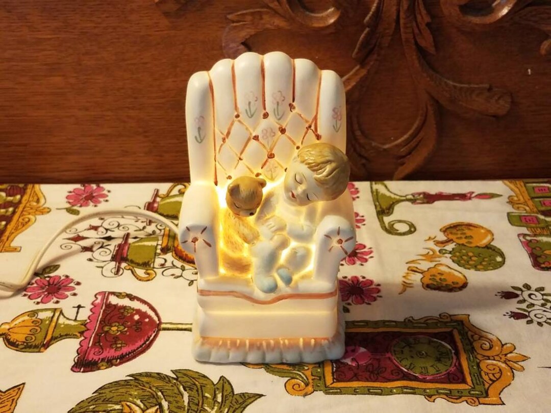 Teddy Bear Baby Boy Night Light Nursery Lighting Vintage Mid Century ...