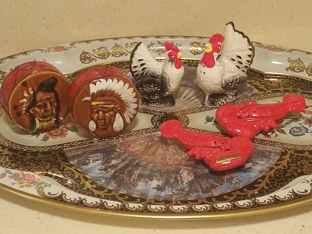 Japan Enesco Collectables Kitchen Lobster/rooster/indian Salt and ...