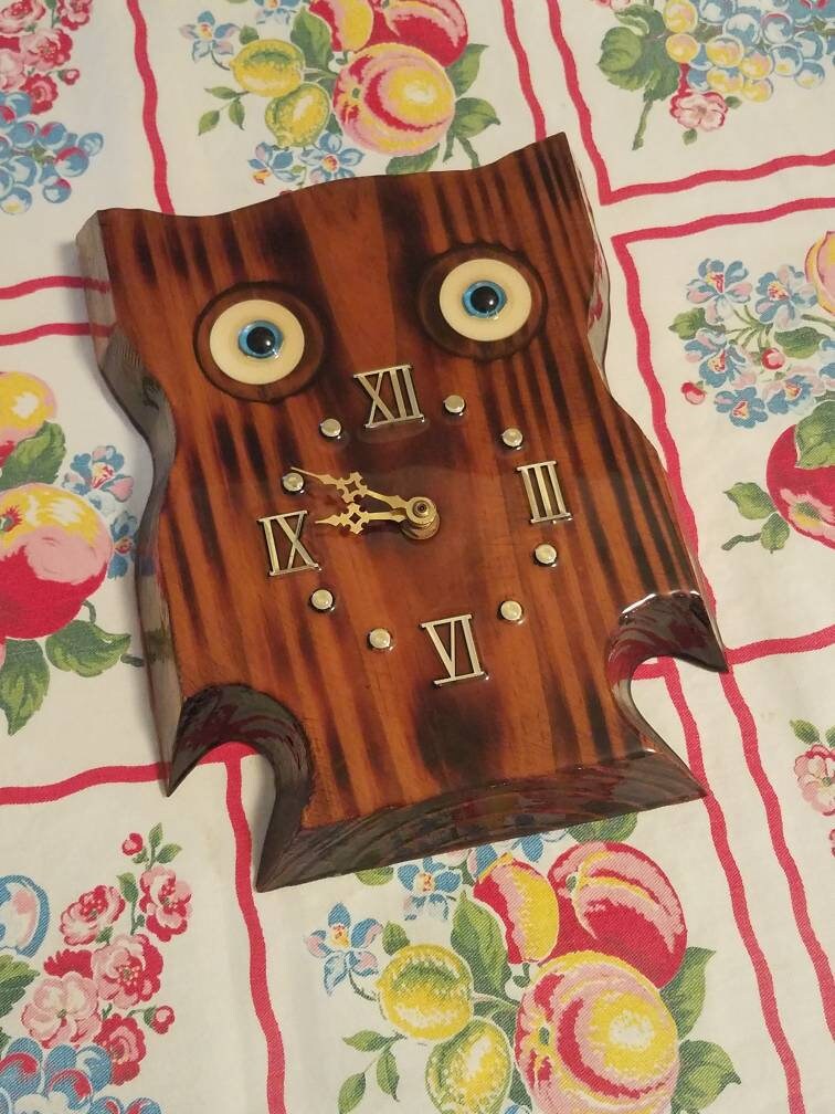 Super cute owl Wood Owl clock made in Japan Quartz working | Etsy