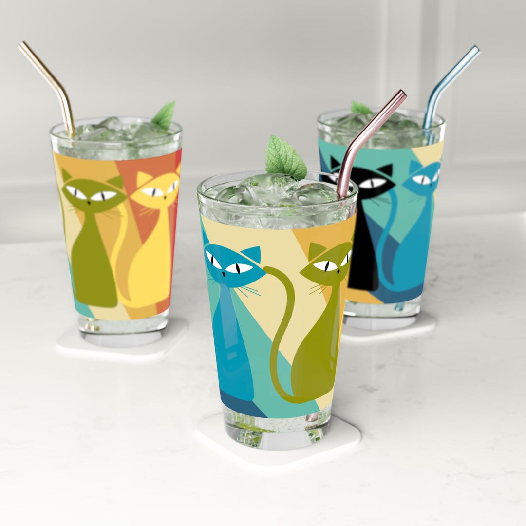 Mid-century Modern Cat Pint Glass: Rainbow Kitsch Kitchen Decor - Etsy