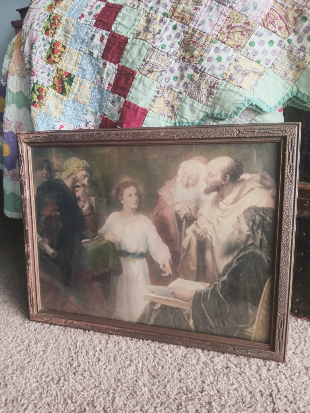 Religious Lithograph Print Heinrick Hoffman Jesus Christ in the Temple ...