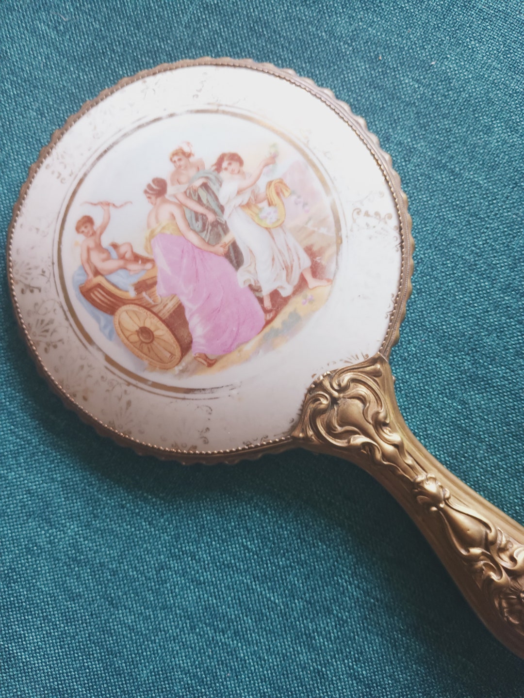 Antique Hand Mirror Art Nouveau Porcelain Cherub Hand/vanity Mirror - Etsy