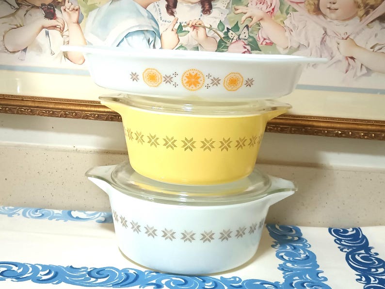 Vintage Pyrex Casserole Dishes Set: Town & Country Yellow, White ...