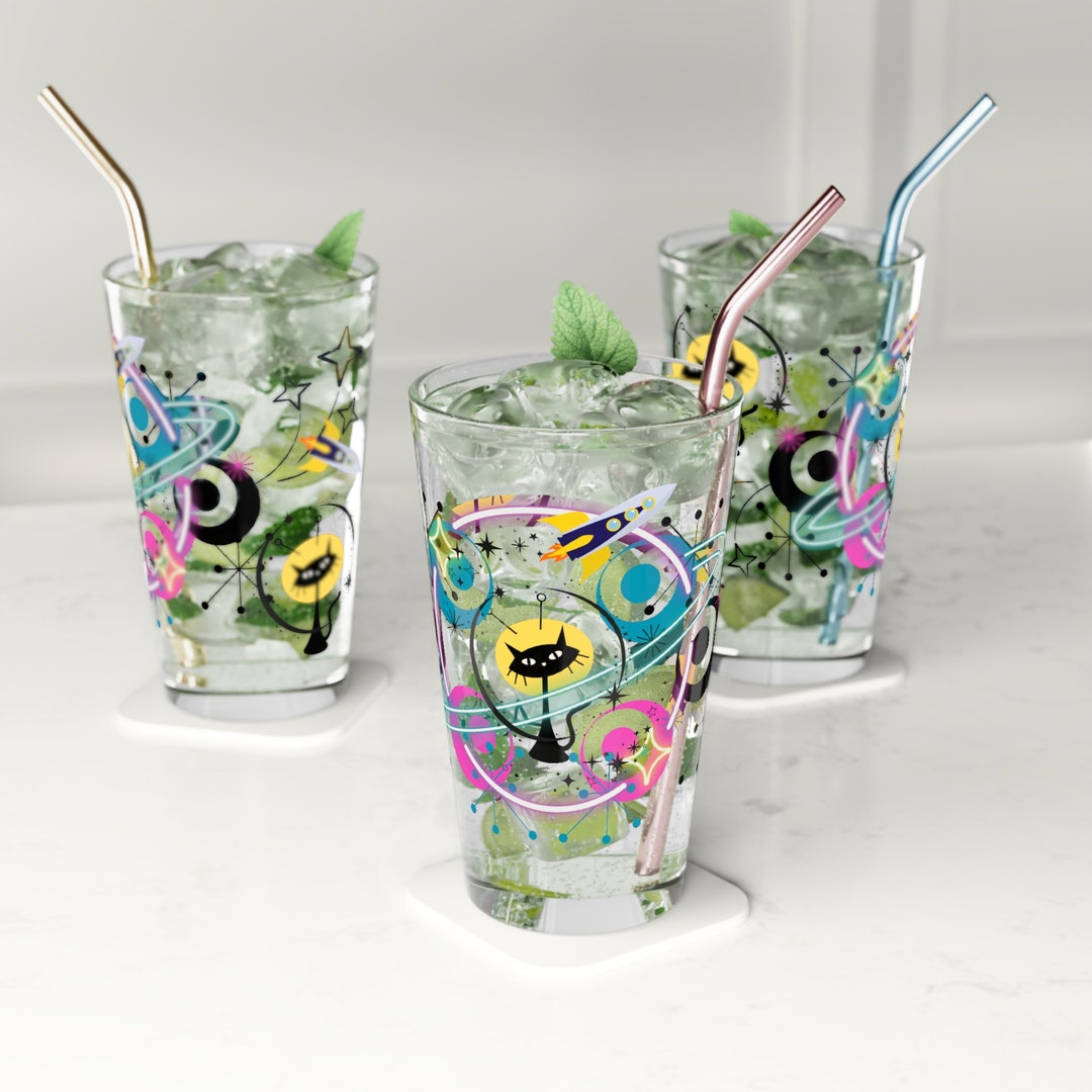 Atomic Cat Kitchen Glasses MCM Drinkware Barware Vintage Juice Tumblers ...