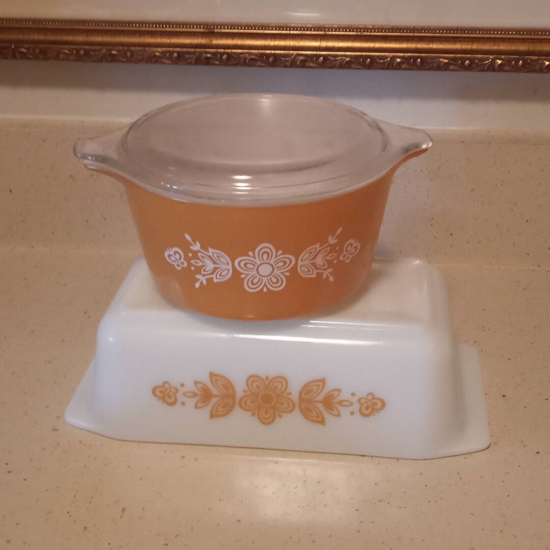 Pyrex Butterfly Gold Meat Loaf Pan 913 and 473 Casserole Dish Set - Etsy