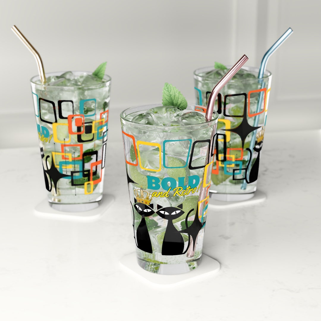 Atomic Cat Glass: MCM Rainbow Drinkware, Retro Barware (16 Oz) - Etsy