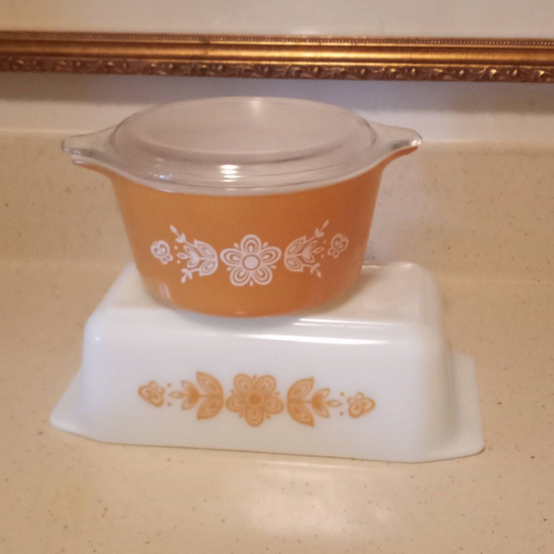 Vintage Pyrex Butterfly Gold Meat Loaf Pan 913 and 473 Casserole Dish ...