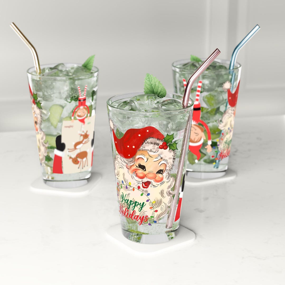 Vintage Christmas Santa Clause Pint Glass, 16oz - Holiday Season Beer ...