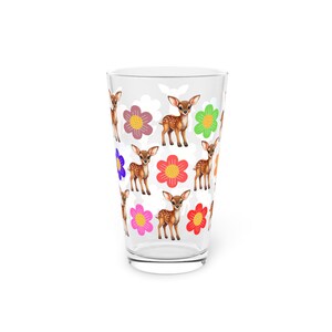 Flower Power Kitschy Deer Kitchen Glasses Pint Glass 16 Oz Drink and ...