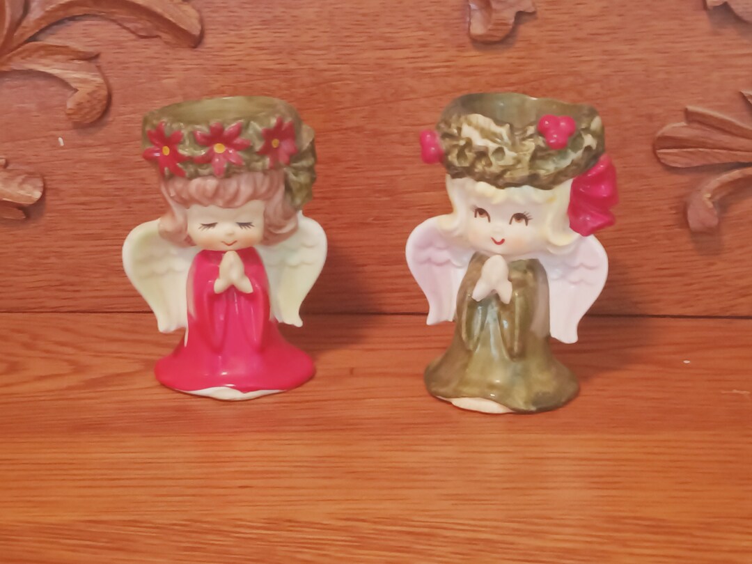 Lefton Angel Christmas Figurines Tea Light Candle Holder Set - Etsy