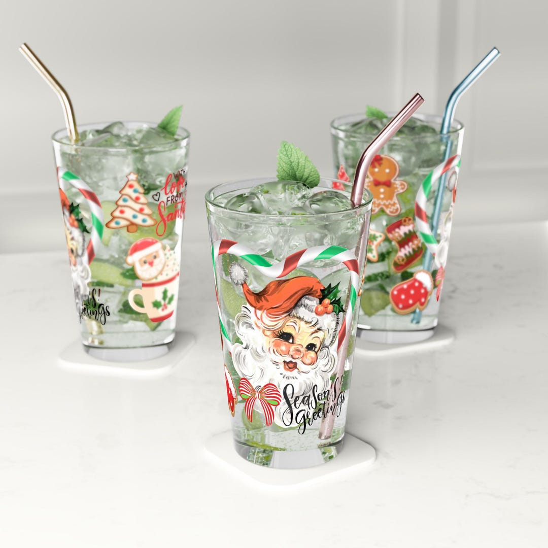 Vintage Santa Claus Pint Glass 16oz | Christmas Holiday Decor Cookies ...