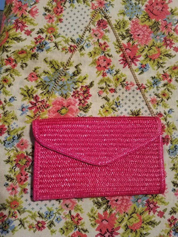 Woven red straw/wicker/woven clutch- envelope clutch … - Gem